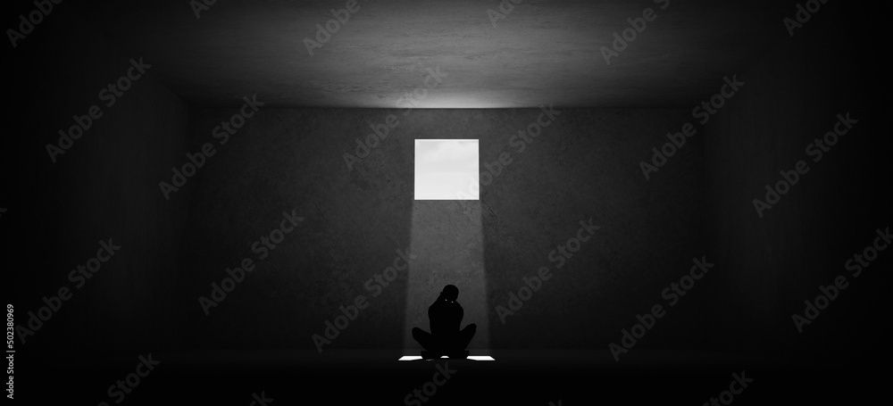 Woman Trapped Domestic Violence Relationship Nightmare concept Abuse Depression Sitting Alone in ...