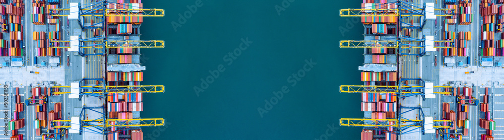 Aerial top view of the containers cargo ship. business logistic ...