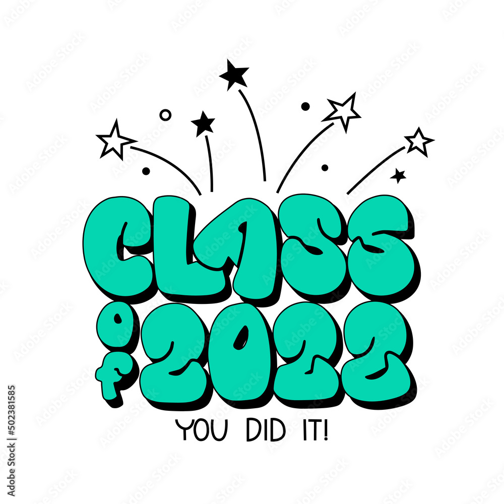Class of 2022 text with fireworks vector illustration. Congratulations ...