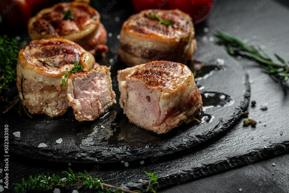 Premium Beef Steak. portion of juicy beef tenderloin steak covered ...