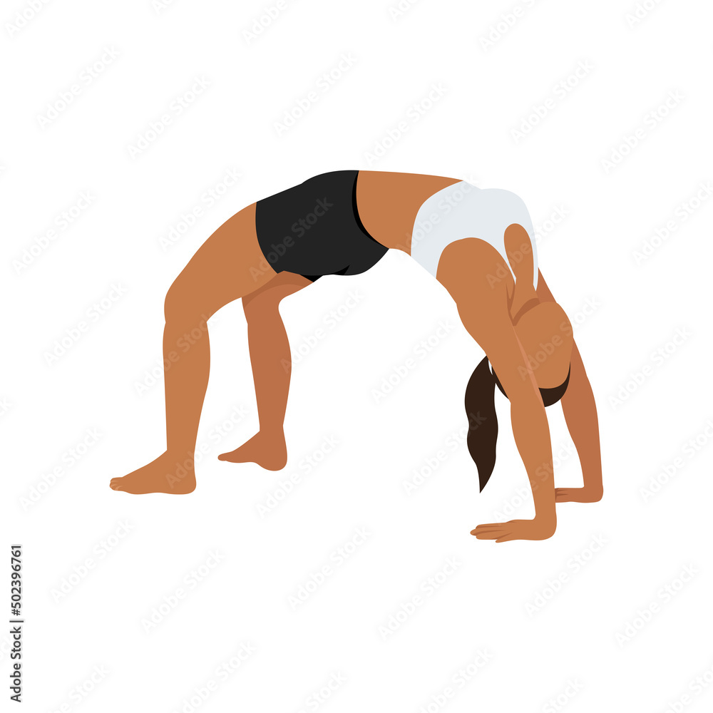 Woman Doing Wheel Pose Urdhva Dhanurasana Exercise Flat Vector