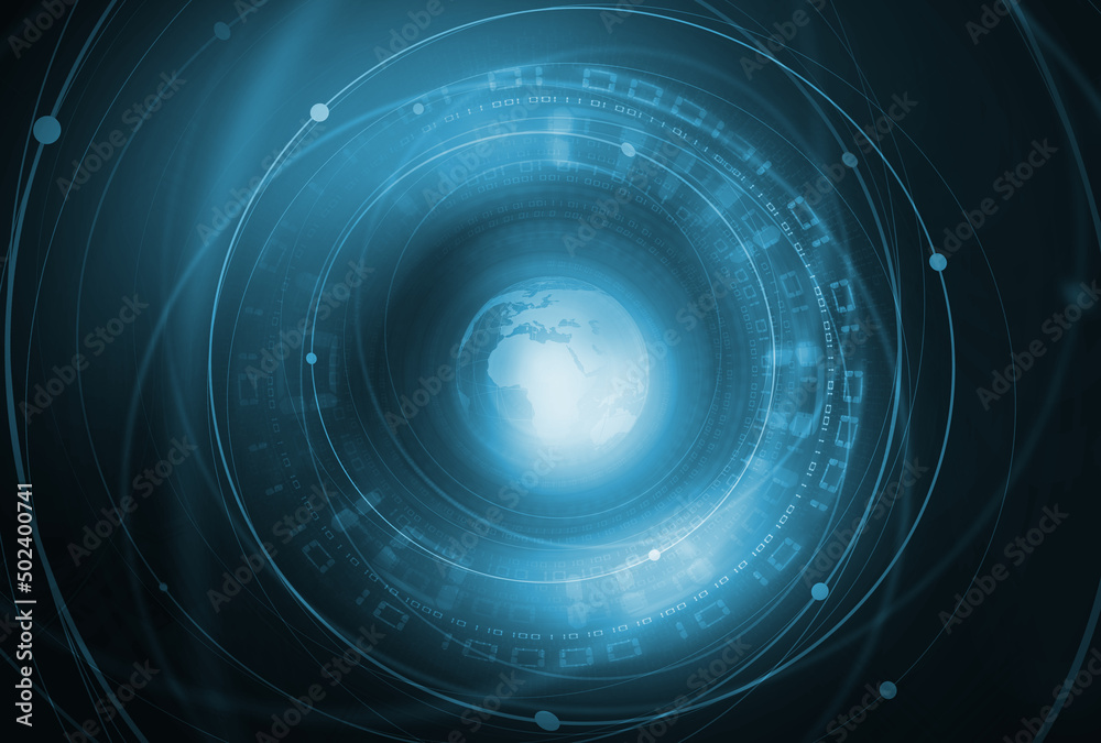 3d rendered digital world binary code blue background with data ...