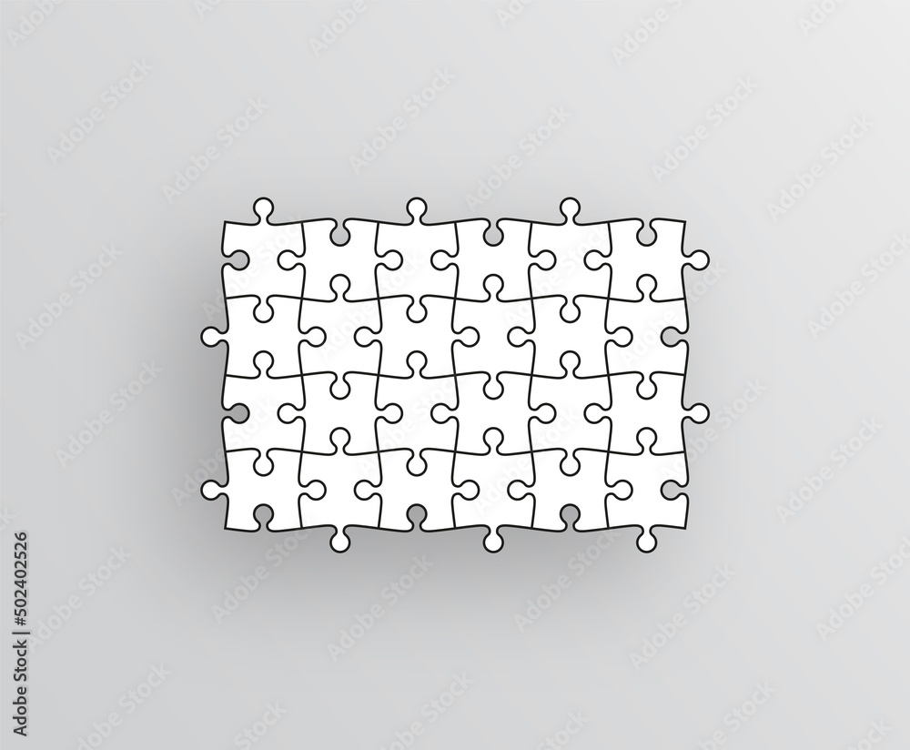 Puzzle pieces. Jigsaw outline grid with 24 pieces. Thinking game ...