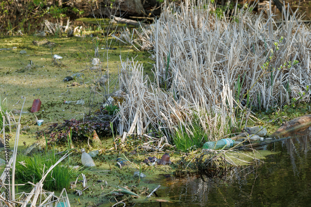 Contaminated water and a pile of smelly and toxic residues. Ecological ...