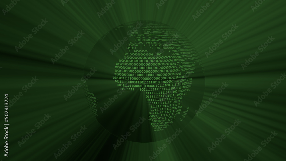 Green globe with binary code map and rays ilustração do Stock | Adobe Stock