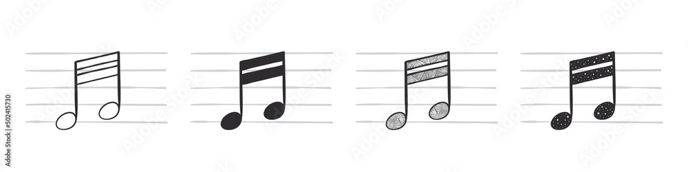 Music notes. Sixteenth note. Hand-drawn musical symbols in various ...