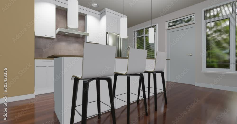 Video Stock Establishing shot of modern, bright, clean empty kitchen ...