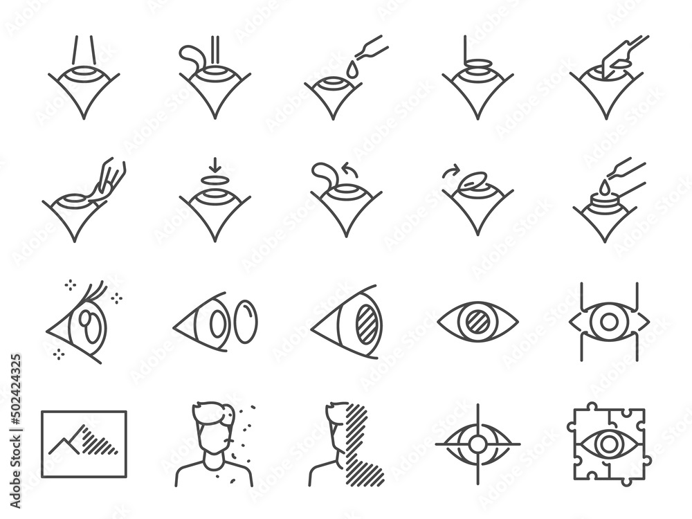 LASIK eye surgery line icon set. Included the icons as laser, PRK ...