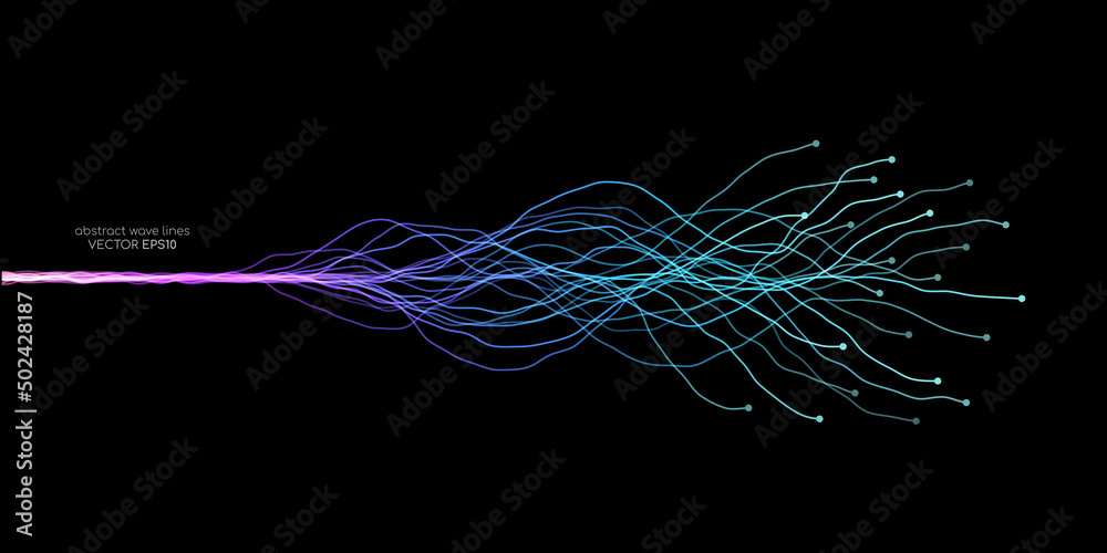 AI Artificial intelligence wave lines neural network purple blue and ...