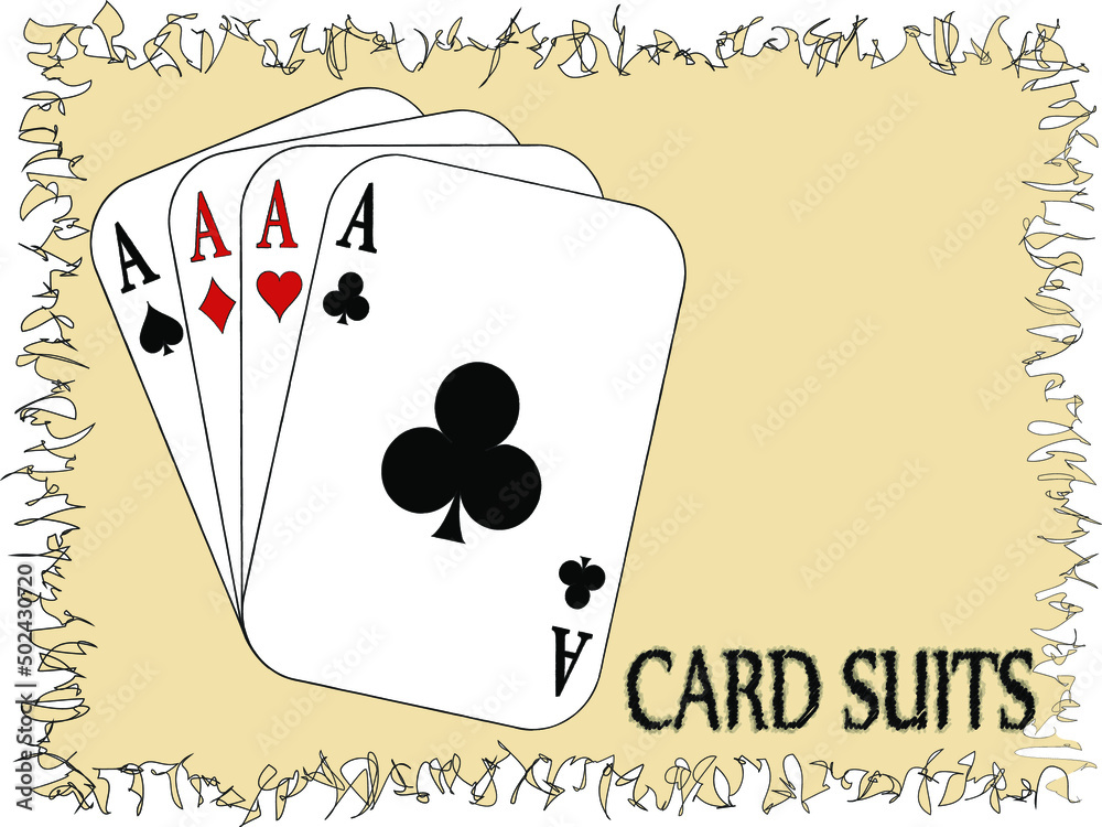 Vector illustration of all four ace cards with a "card suits" writing ...