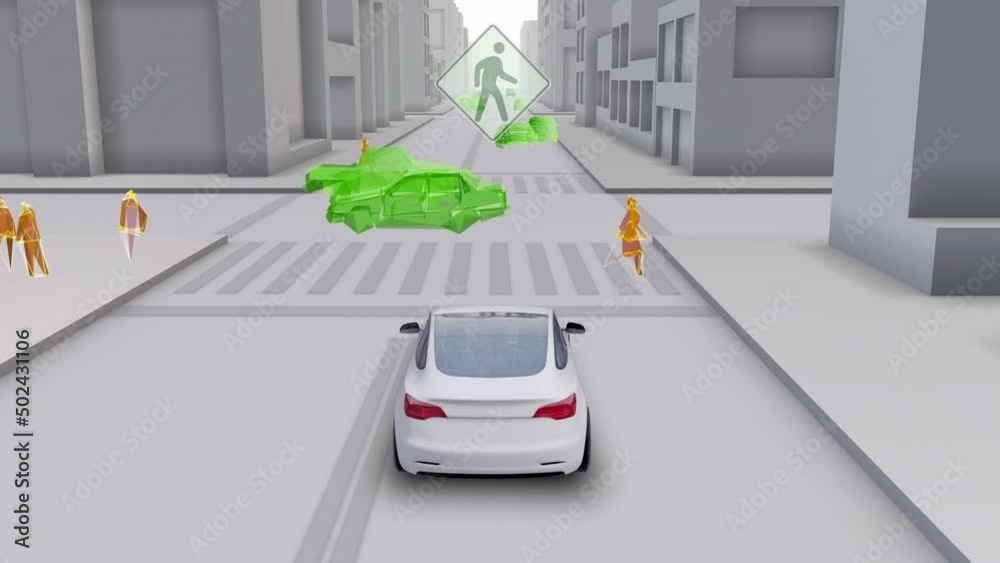 3D Animation of Electric Autonomous Car Computer Vision. Futuristic ...