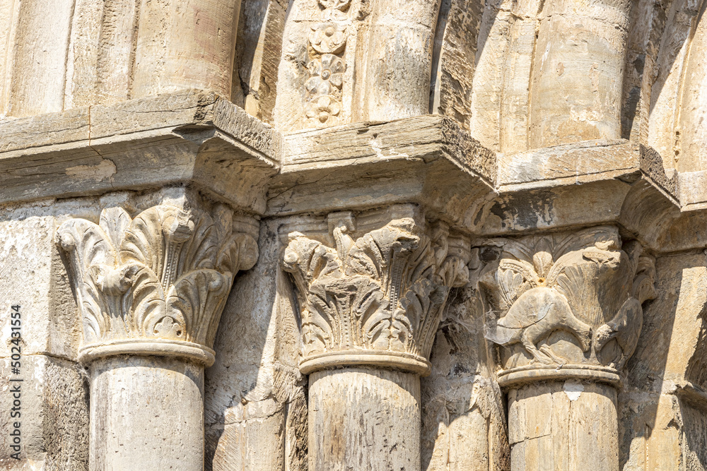 Romanesque columns in medieval chapterhouse of the Monastery of Saint ...