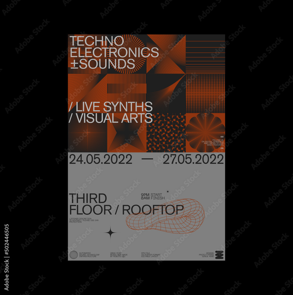 Abstract Techno Rave Poster Graphics Design With Helvetica Typography ...