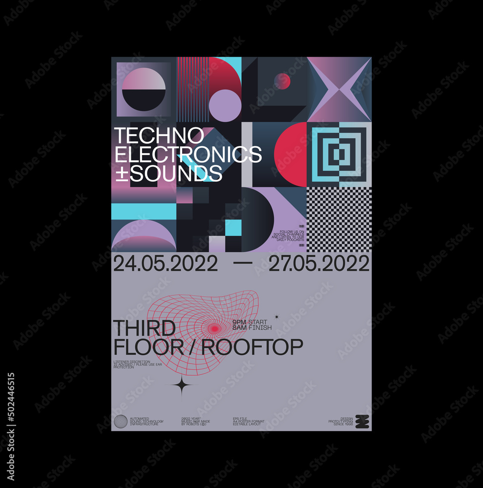 Abstract Techno Rave Poster Graphics Design With Helvetica Typography ...