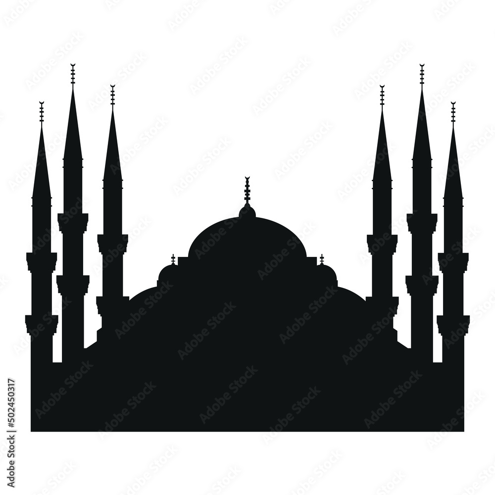 Blue mosque turkey silhouette vector illustration. Black shadow of ...