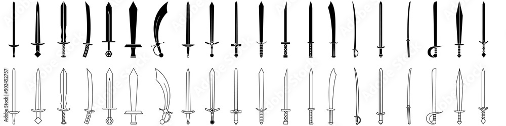 Sword icon vector set. saber illustration sign collection. weapon ...