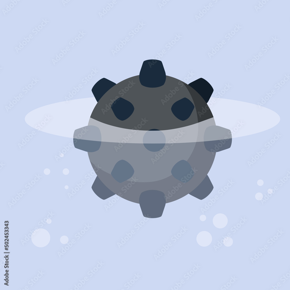 Naval mine. Bomb to destroy ships. Military weapons in water. Stock ...