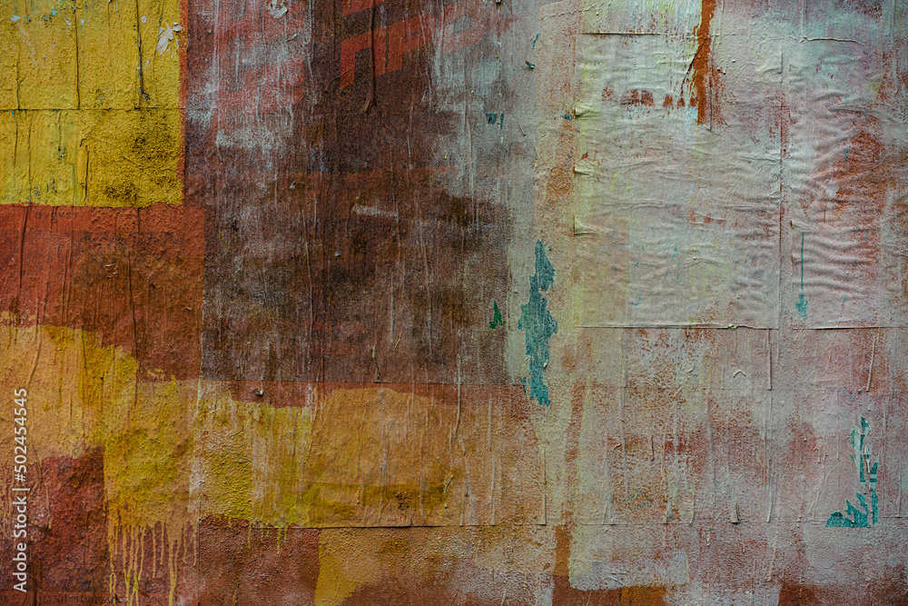 Colorful Torn Ripped Paper Poster Street Wall Surface. Grunge Rough ...