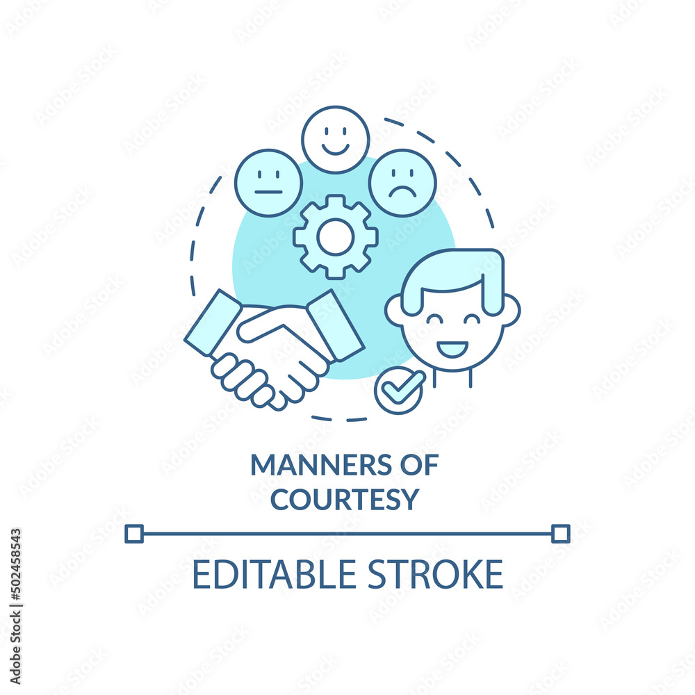 Manners of courtesy turquoise concept icon. Social norms. Etiquette ...