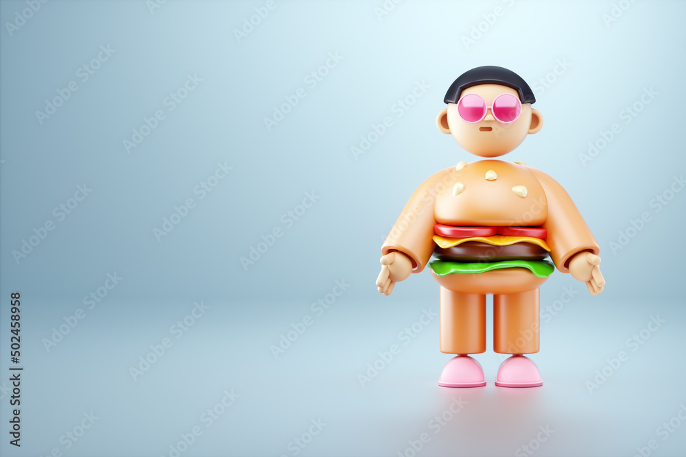 Obesity problem, cartoon character with a burger instead of a body ...