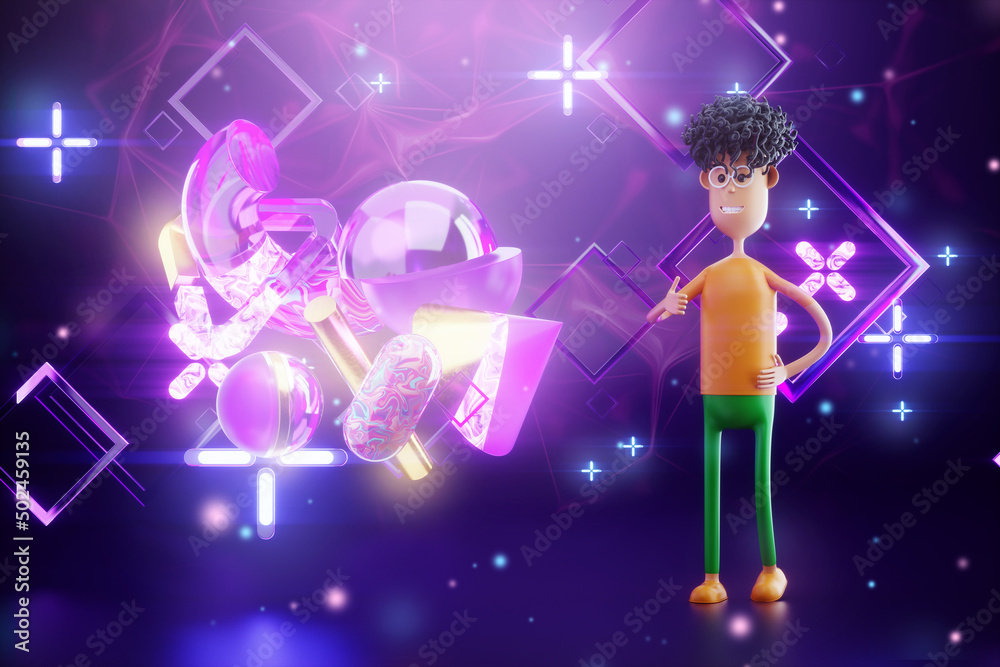 Cartoon character inside Virtual Digital Reality, metaverse. Future ...