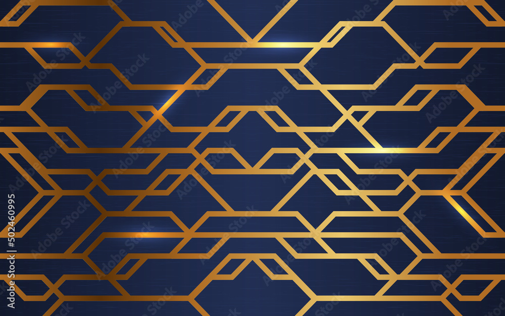 Seamless vector futuristic dark techno texture with gold abstract energy line on brushed metal ...