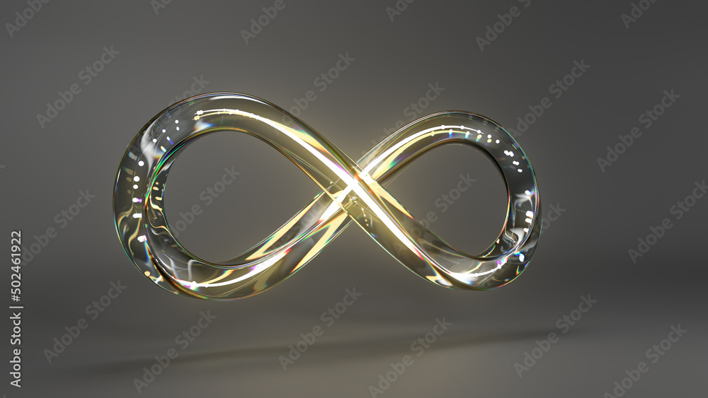 3d render Glass Infinity symbol with neon gold in loop animation with ...