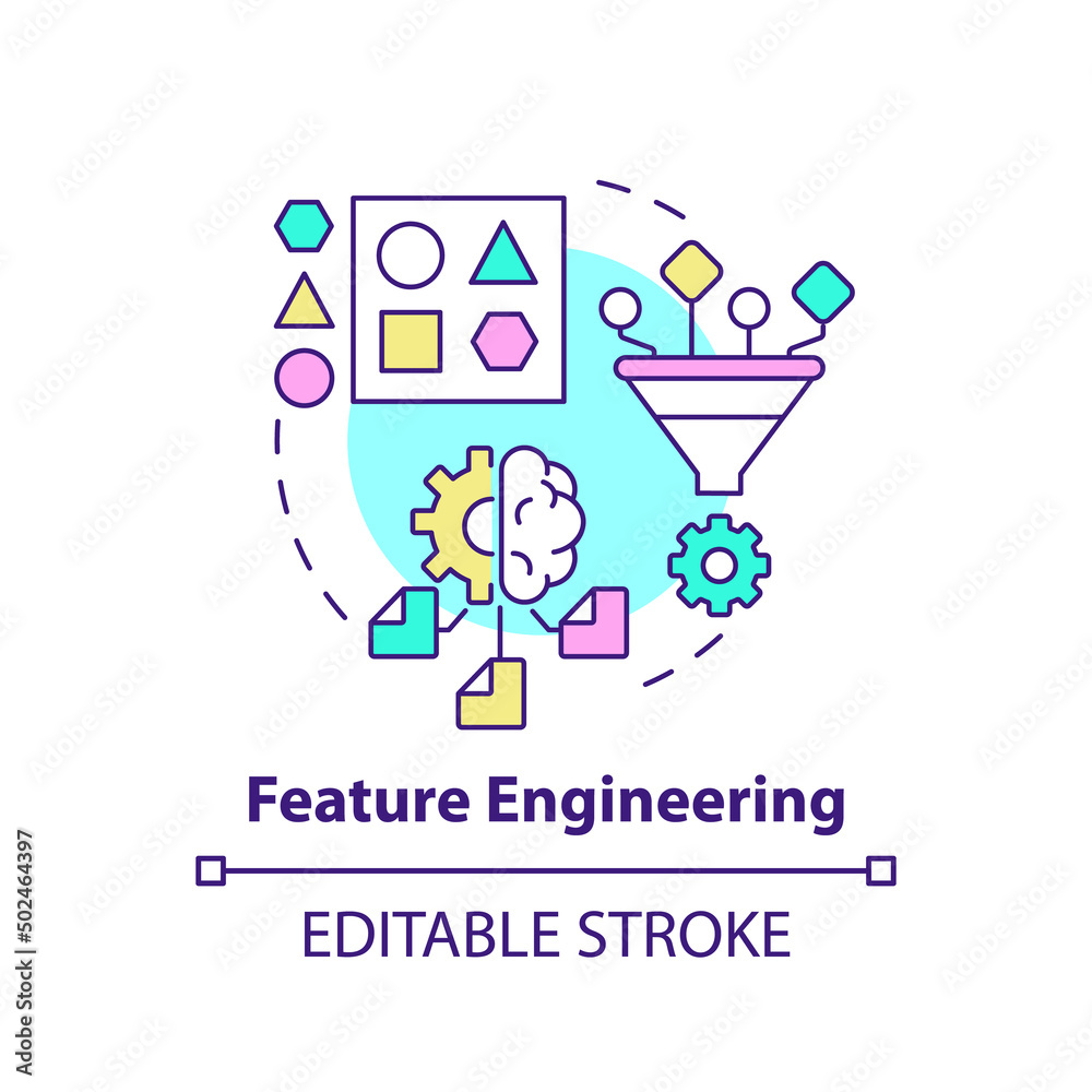 Feature engineering concept icon. Problem solving step in machine learning abstract idea thin ...