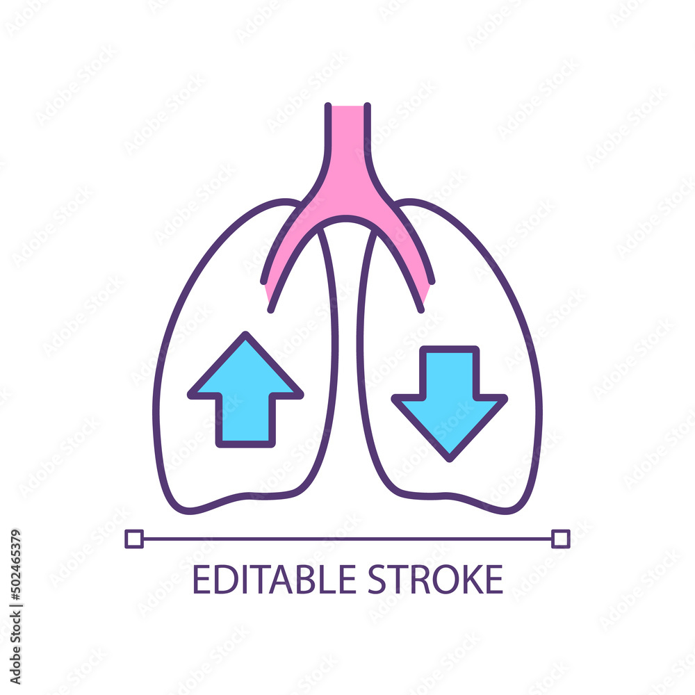 Respiratory system RGB color icon. Lungs function. Breathing techniques ...