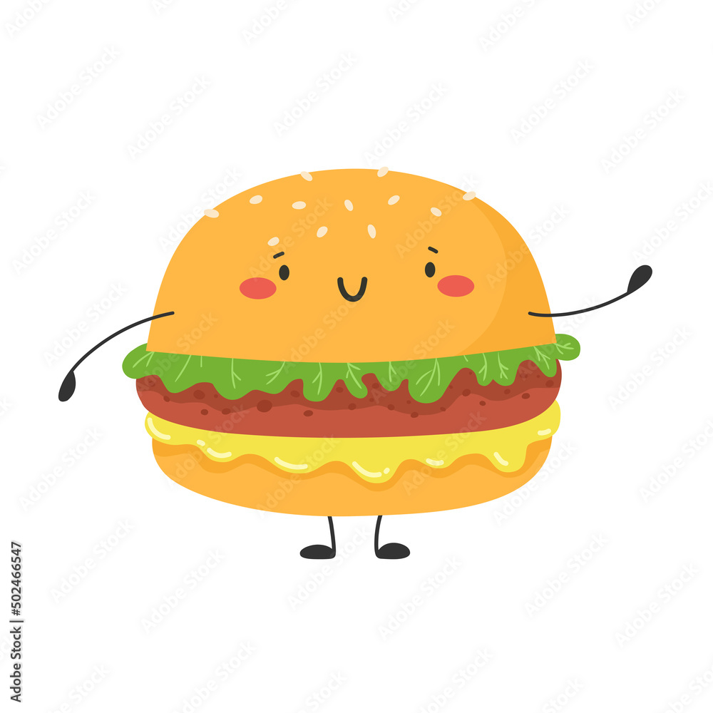 Happy hamburger, fast food character. vector illustration. Stock Vector ...