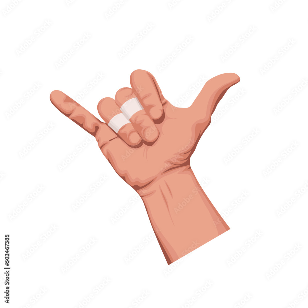 Shaka bjj hand sign with finger tapes realistic vector illustration in ...