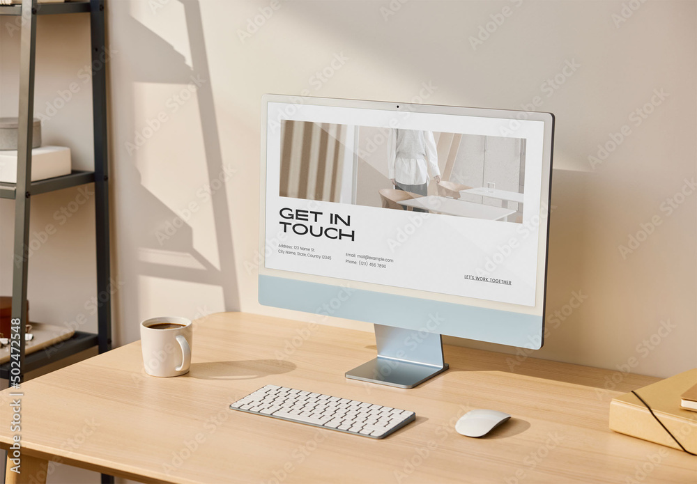 Computer Mockup on Desktop Stock Template | Adobe Stock