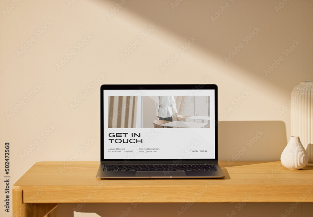 Forntal Laptop Mockup on Desk Stock Template | Adobe Stock