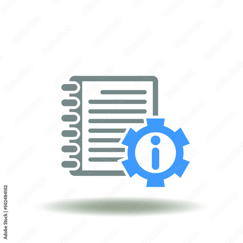 Vector illustration of catalog or book with gear and information sign ...
