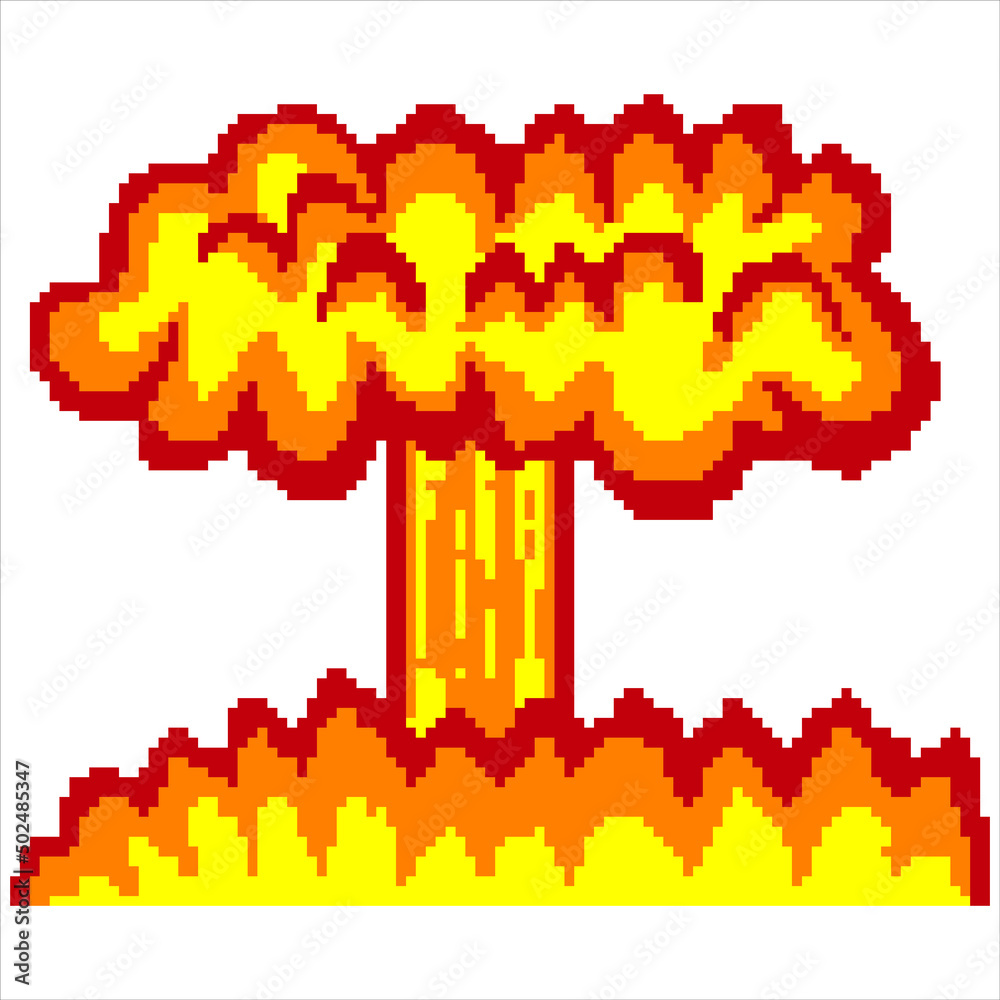 Nuclear explosion with pixel art. Vector illustration. Stock Vector ...
