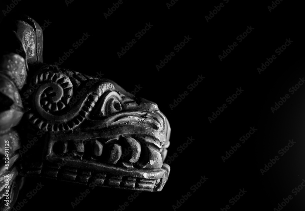 Macro close up photograph of a Quetzalcoatl, deity in Aztec culture ...