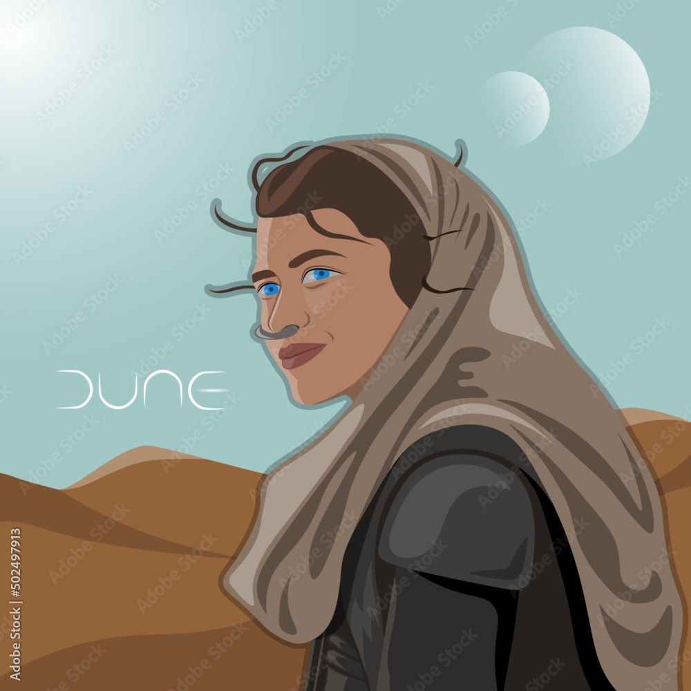 Chani from the movie "Dune". American actress Zendaya vector ...