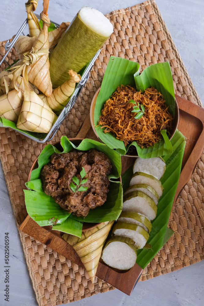 Traditional Muslim food popular among Malaysian. Lemang, Ketupat Palas ...