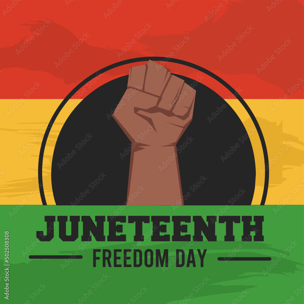 hand fist poster on red, yellow and green background for june ...