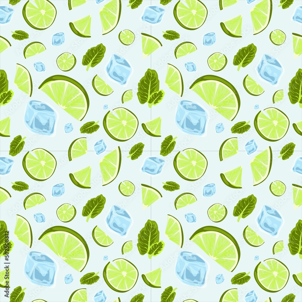 Seamless pattern with lime slices. Vector citrus fruit pattern. Summer ...