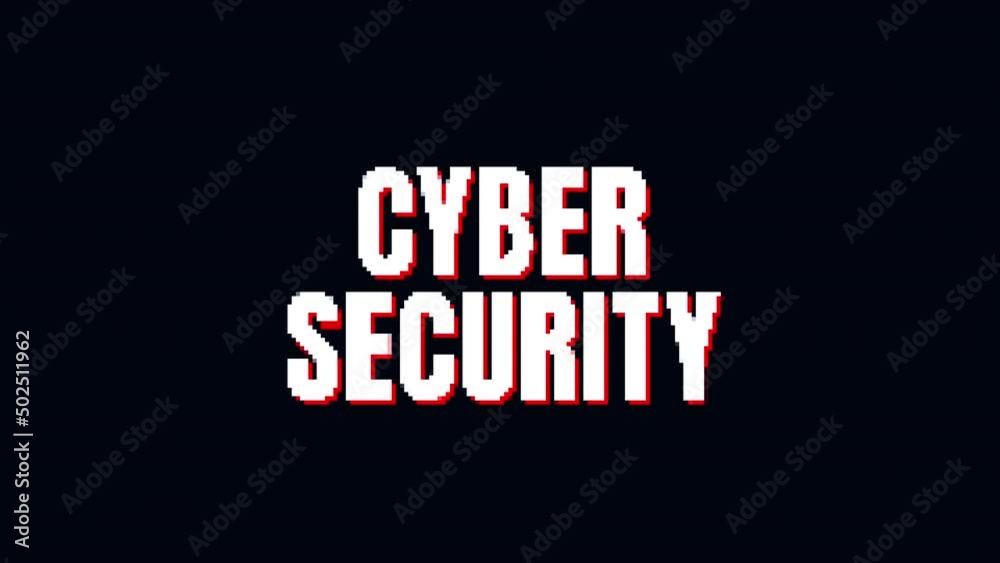 cyber security text Glitch pixel Animation On Black Background.4K ...