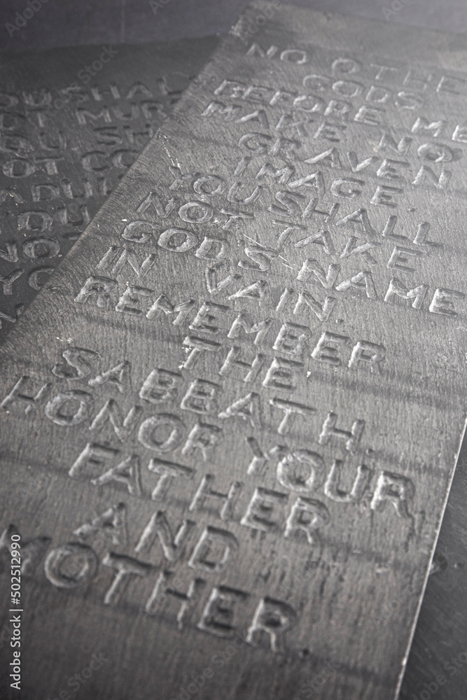 Ten Commandments Carved into Two Black Stones Stock Photo | Adobe Stock