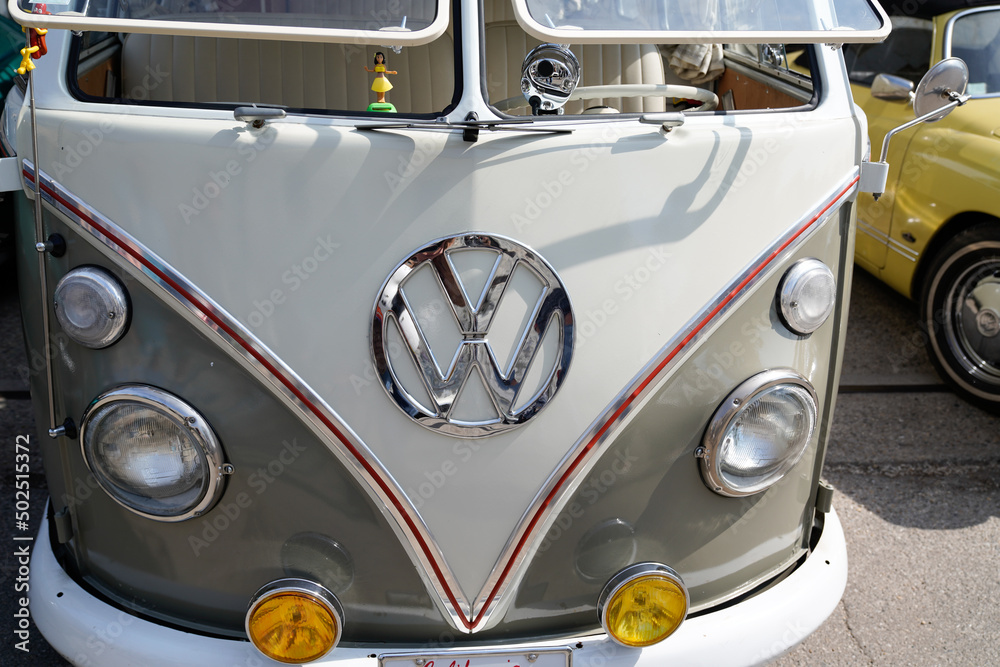 Volkswagen vintage vw logo brand and car sign text on samba bus sixties ...