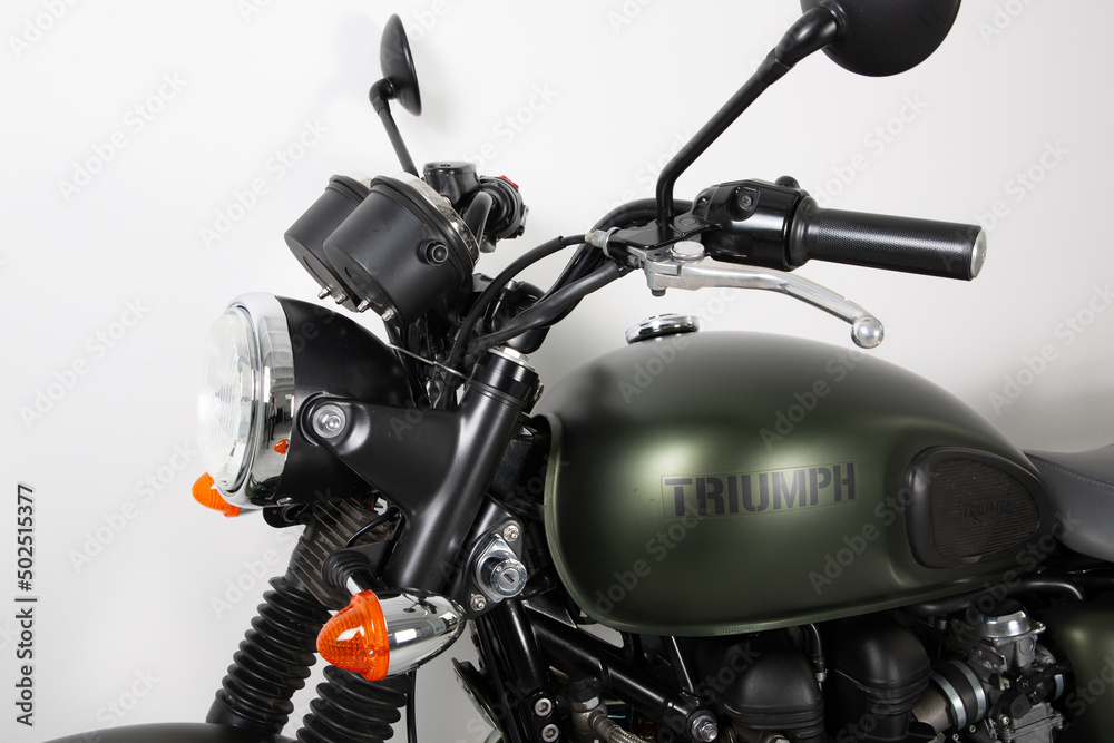 triumph bonneville t100 detail sign text and brand logo on motorbike ...