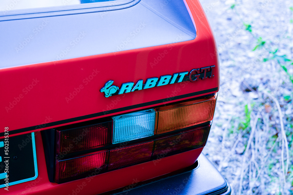 volkswagen Golf 1 car rabbit gti logo brand and text sign red young ...
