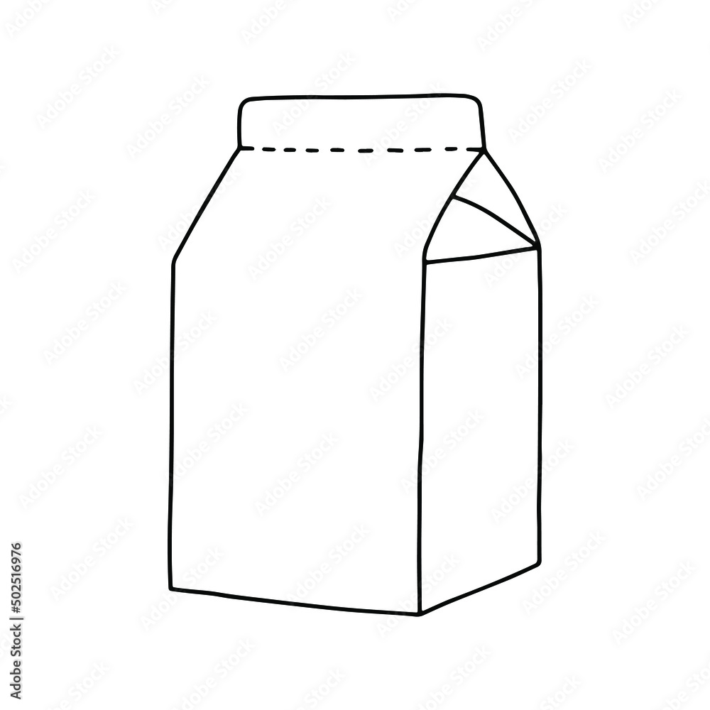 Milk box. Linear, vector realistic. Pocket milk outline. Stock Vector ...