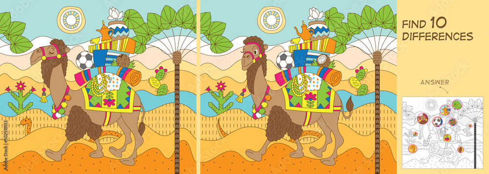 Camel travels with luggage on his back through the Arabian desert. Find ...
