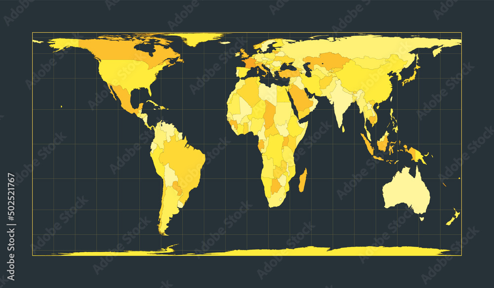 World Map. Cylindrical equal-area projection. Futuristic world ...