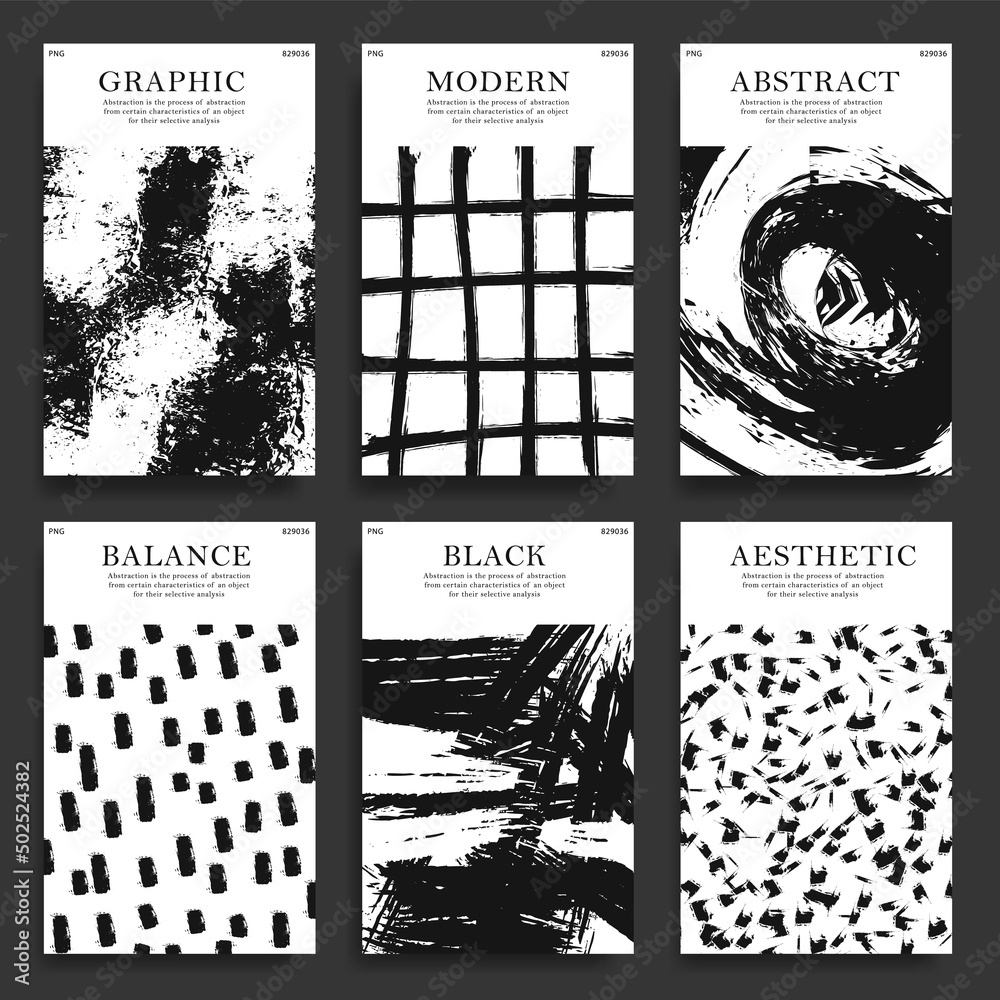 collection of aesthetic modern posters with strokes on textured vector ...