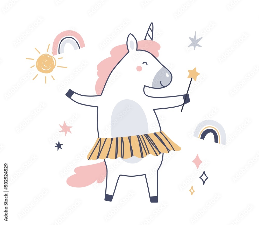 Cute fairytale unicorn, fairy baby animal with magic wand. Dream horse ...